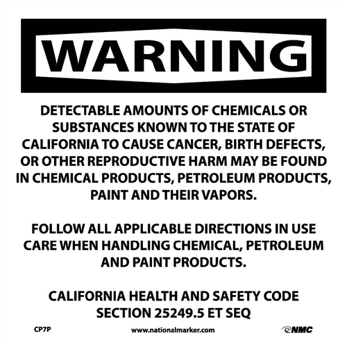 Warning Detectable Amounts Of Chemicals California Proposition 75 (CP7P) Warning Detectable Amounts Of Chemicals California Proposition 75 (CP7P)